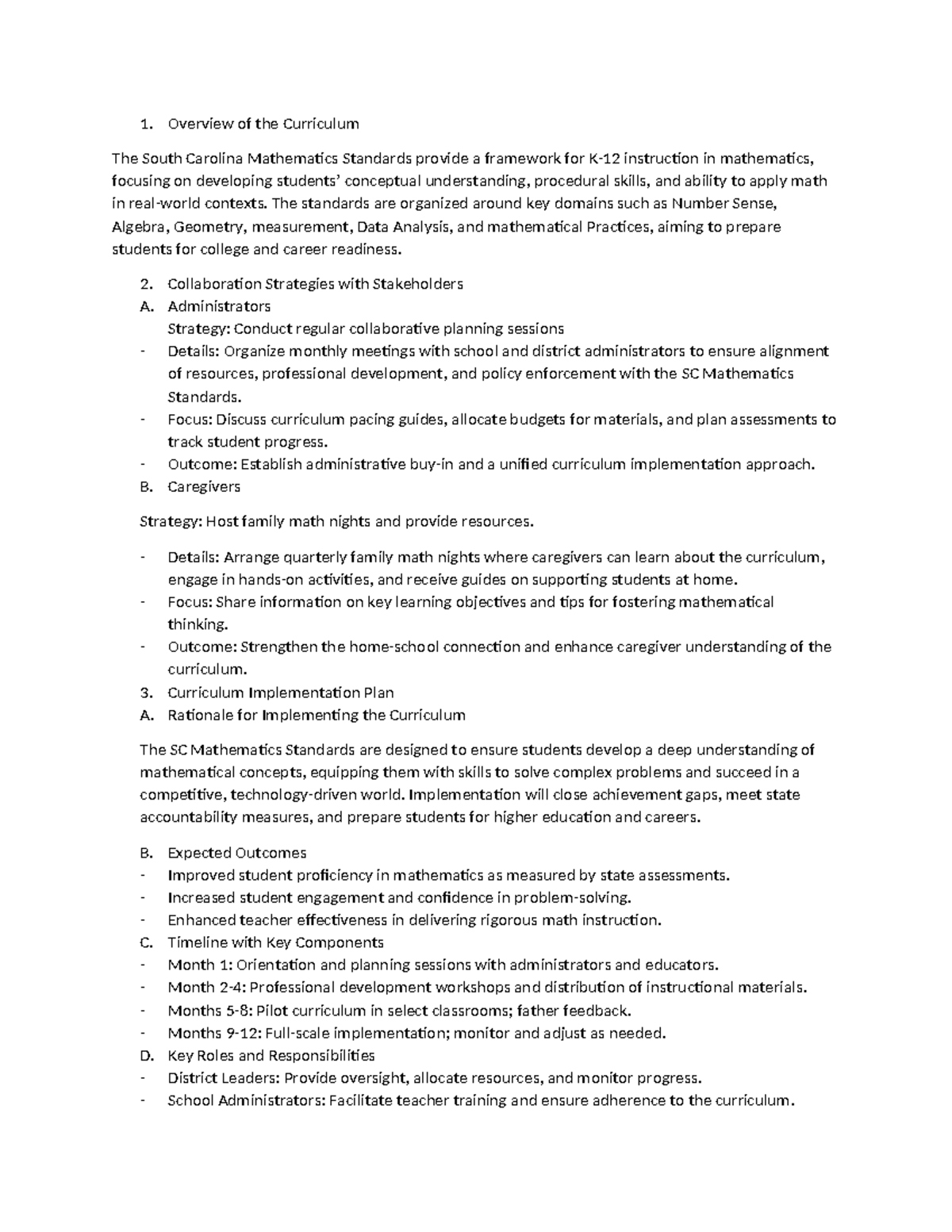 GHN1 Task 4 - Task - Overview of the Curriculum The South Carolina ...