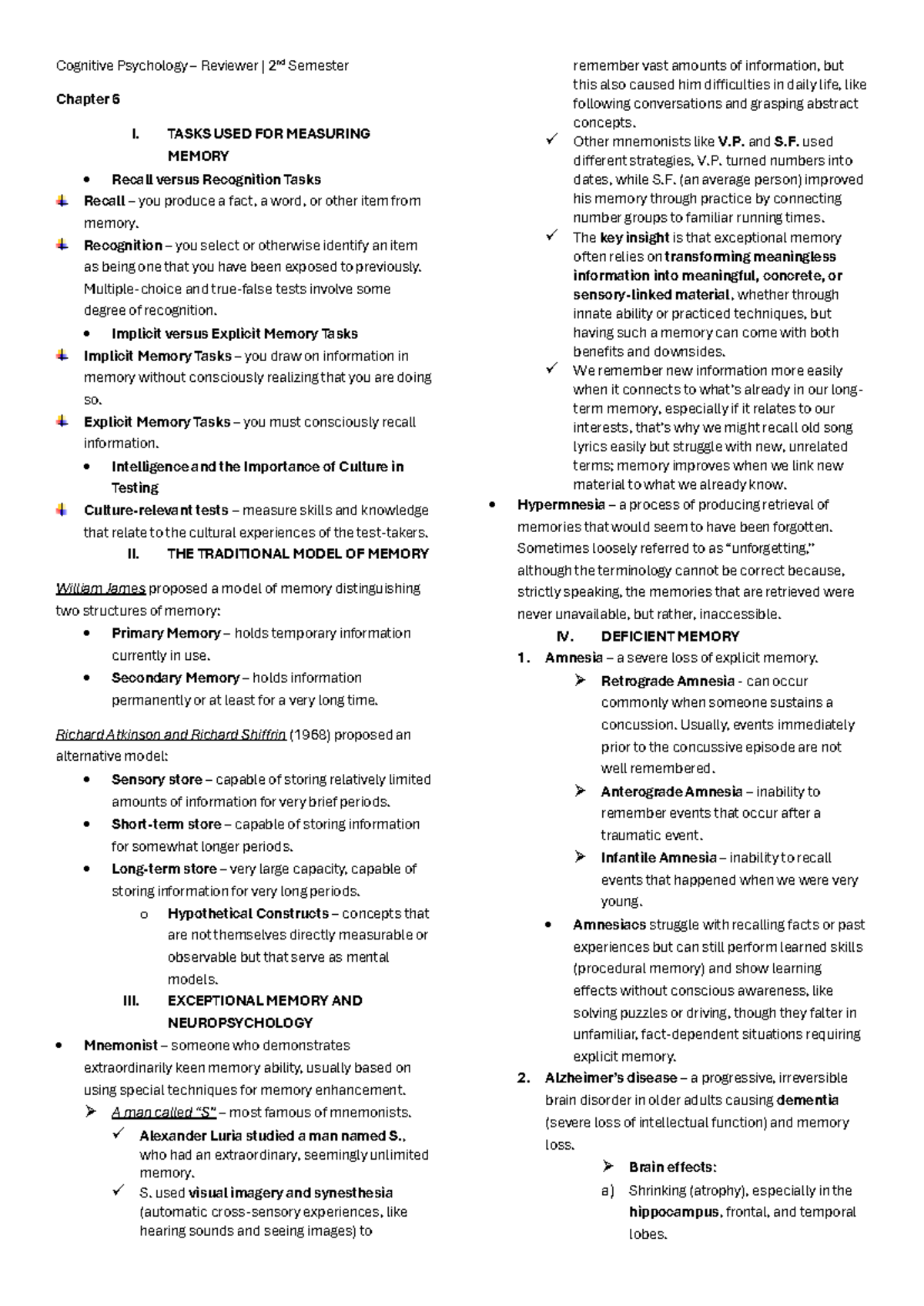 Cognitive Psychology Review: Memory, Problem Solving, and Language (PSY ...