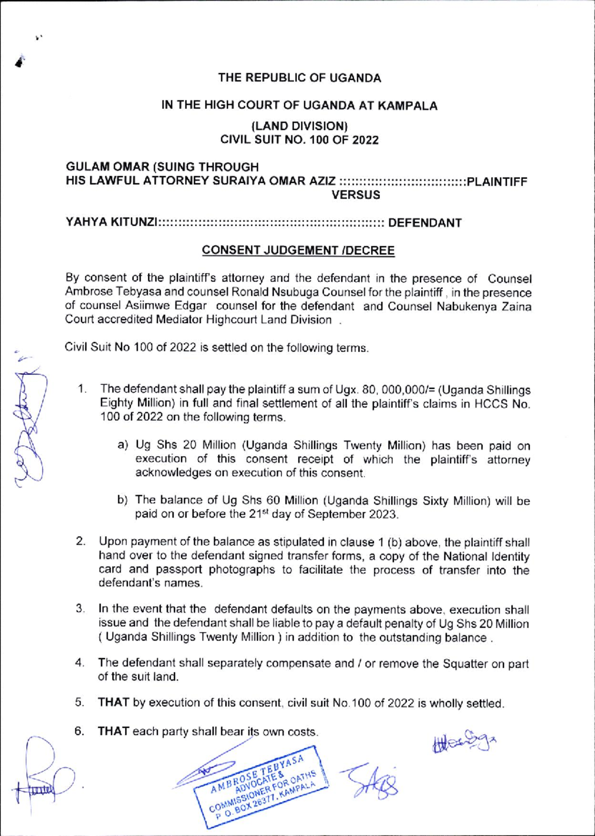 Consent Judgment CS.100.2022: Settlement Terms in HCCS 100/2022 - Studocu