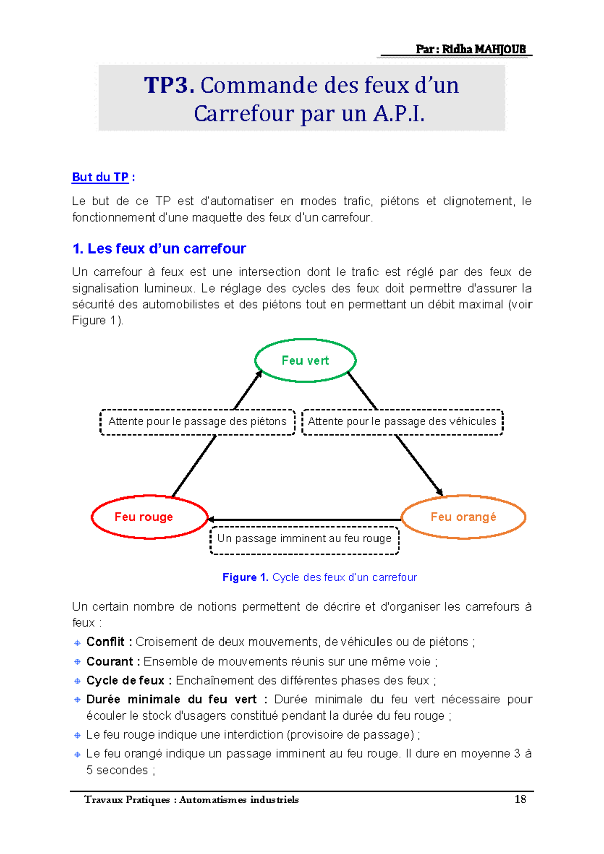 TP Commande-des-feux-dun-carrefour - TP3. Commande des feux d’un Carrefour par un A.P. But du TP ...
