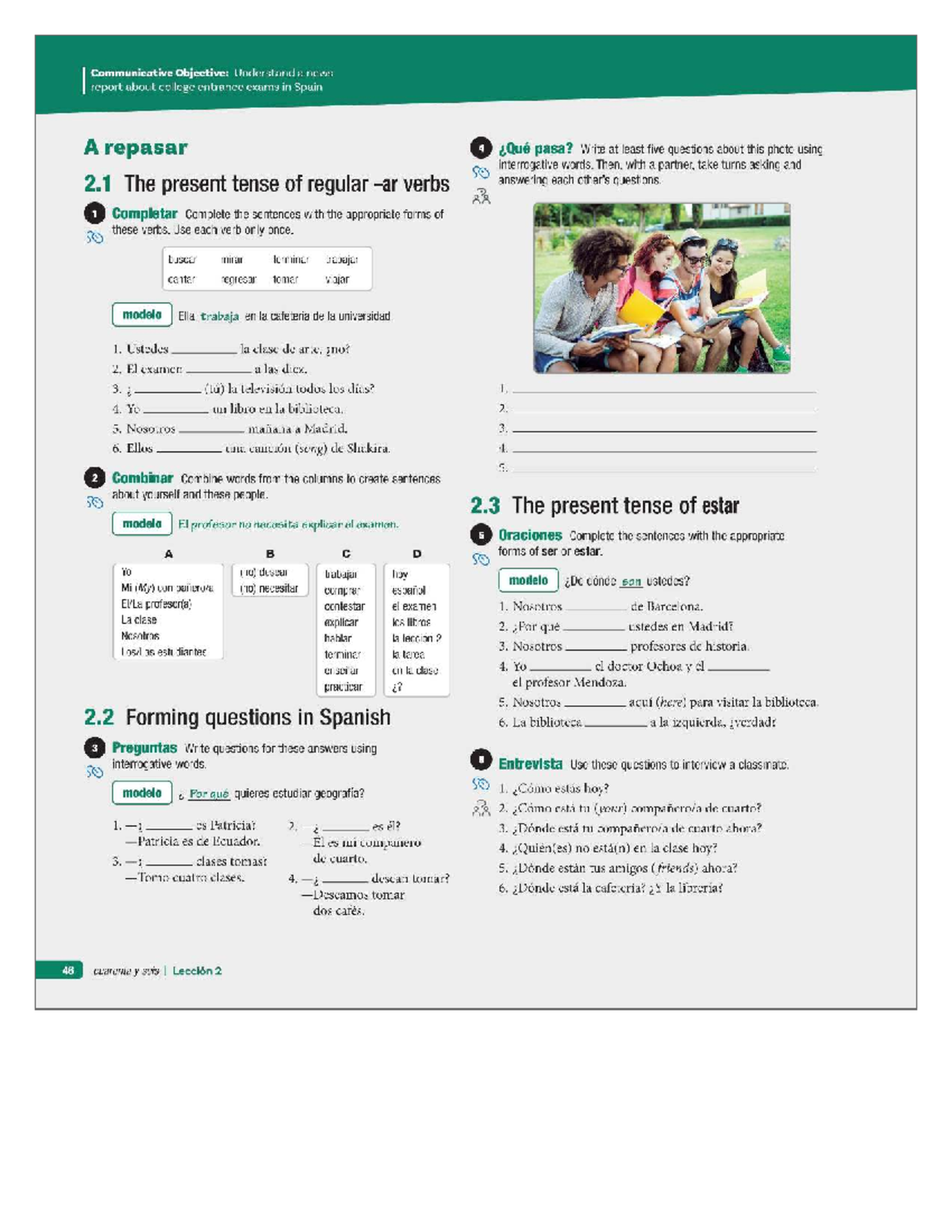 VHL 7e: Comprehensive Overview of Spanish Present Tense & Questions ...