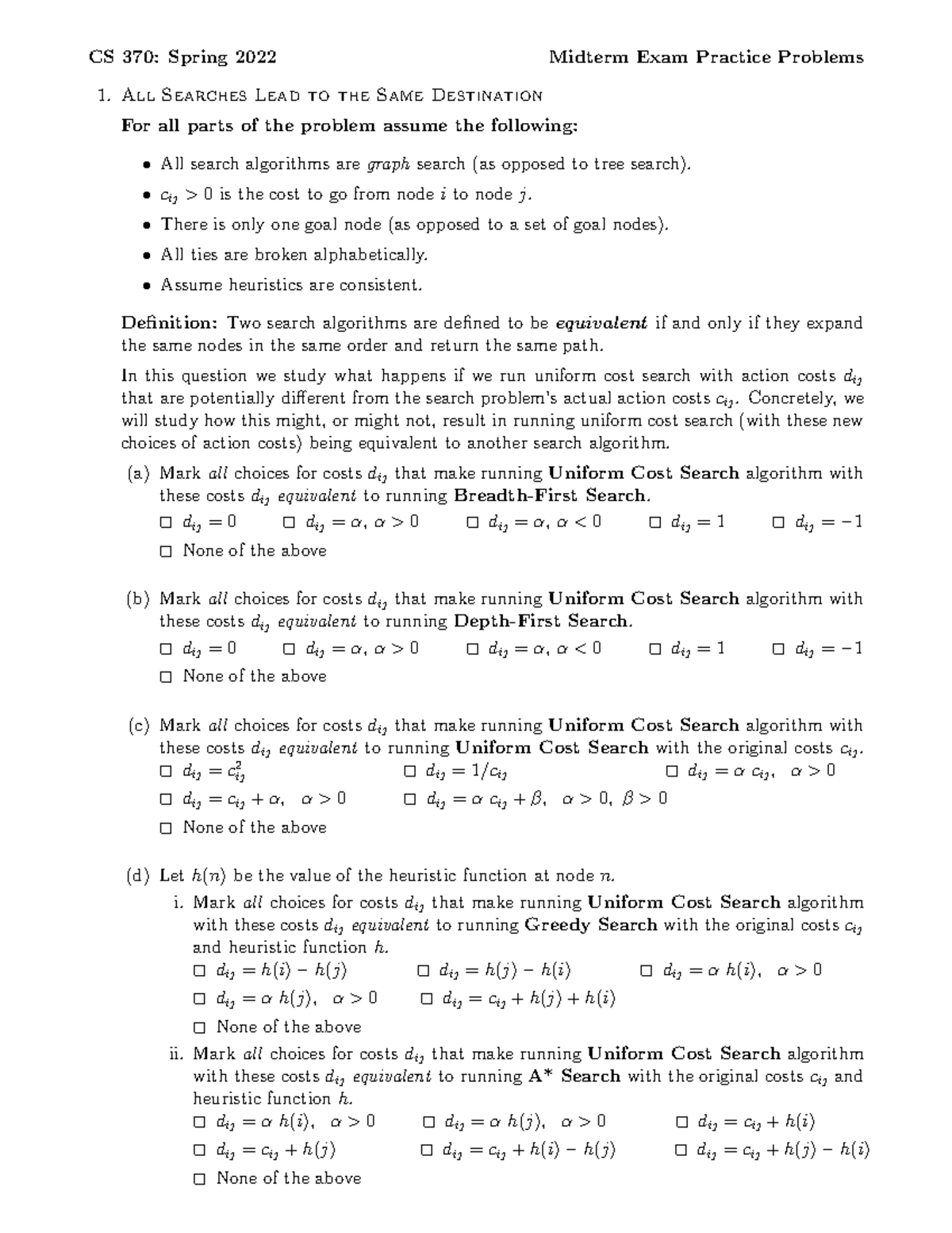 CS 370: Spring 2022 Midterm Exam Practice Problems - Studocu