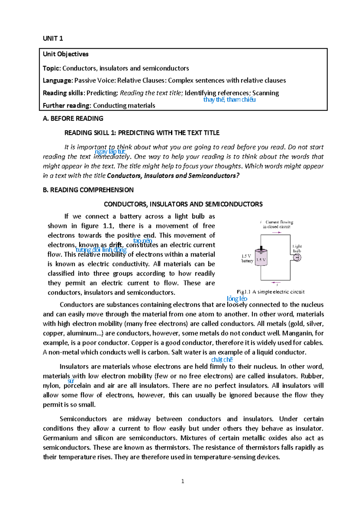 Unit 1: Conductors, Insulators & Semiconductors - Objectives & Reading ...
