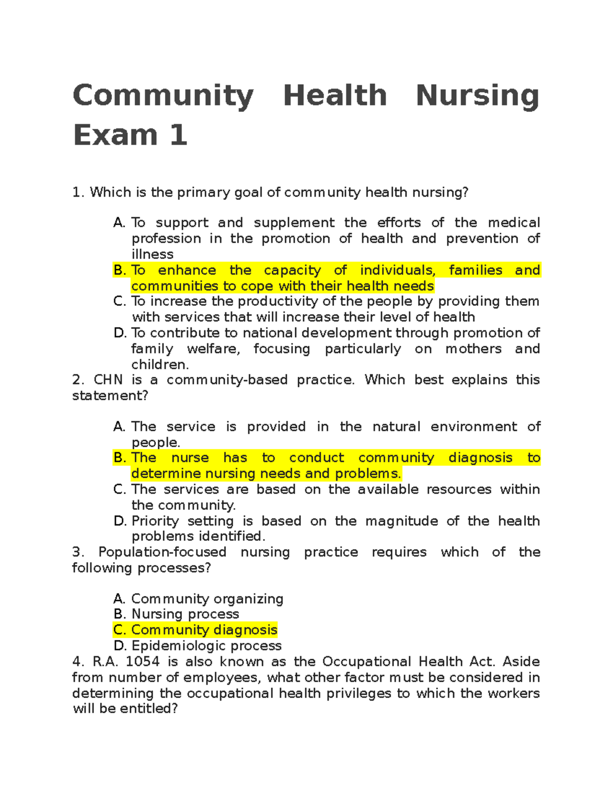 Community Health Nursing CHN Exam 1 Study Notes and Q&As - Studocu