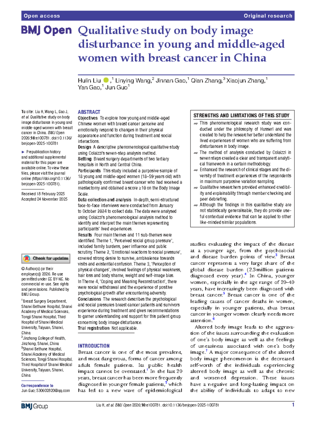 Qualitative Study on Body Image Disturbance in Young Women with Breast ...
