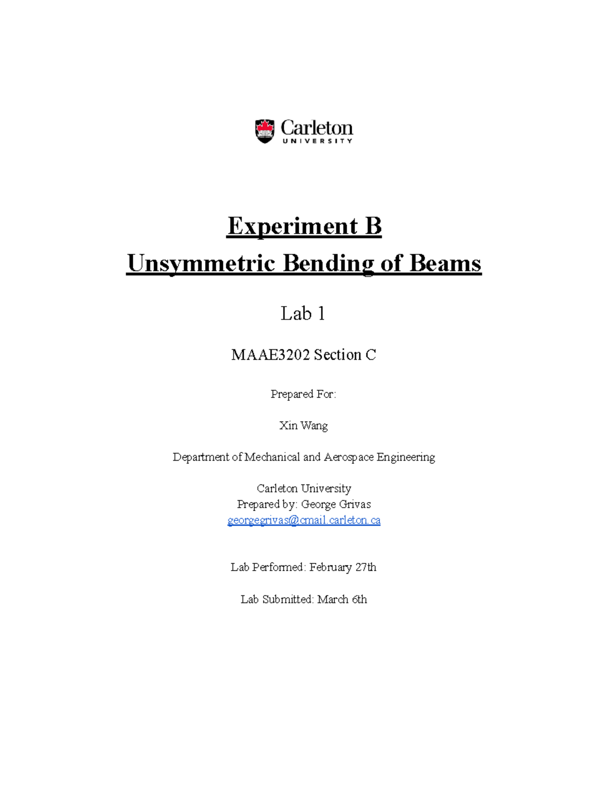 MAAE3202 Final Lab Report - Unsymmetric Bending of Beams Experiment ...
