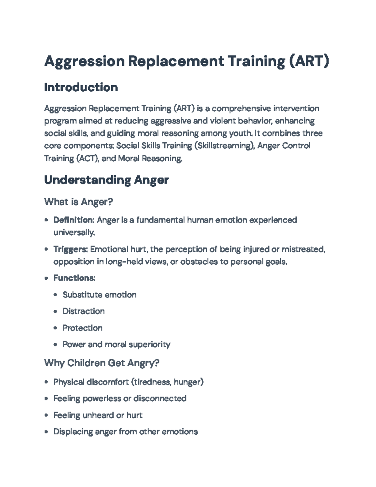 Aggression Replacement Training (ART) Overview and Methodologies ...