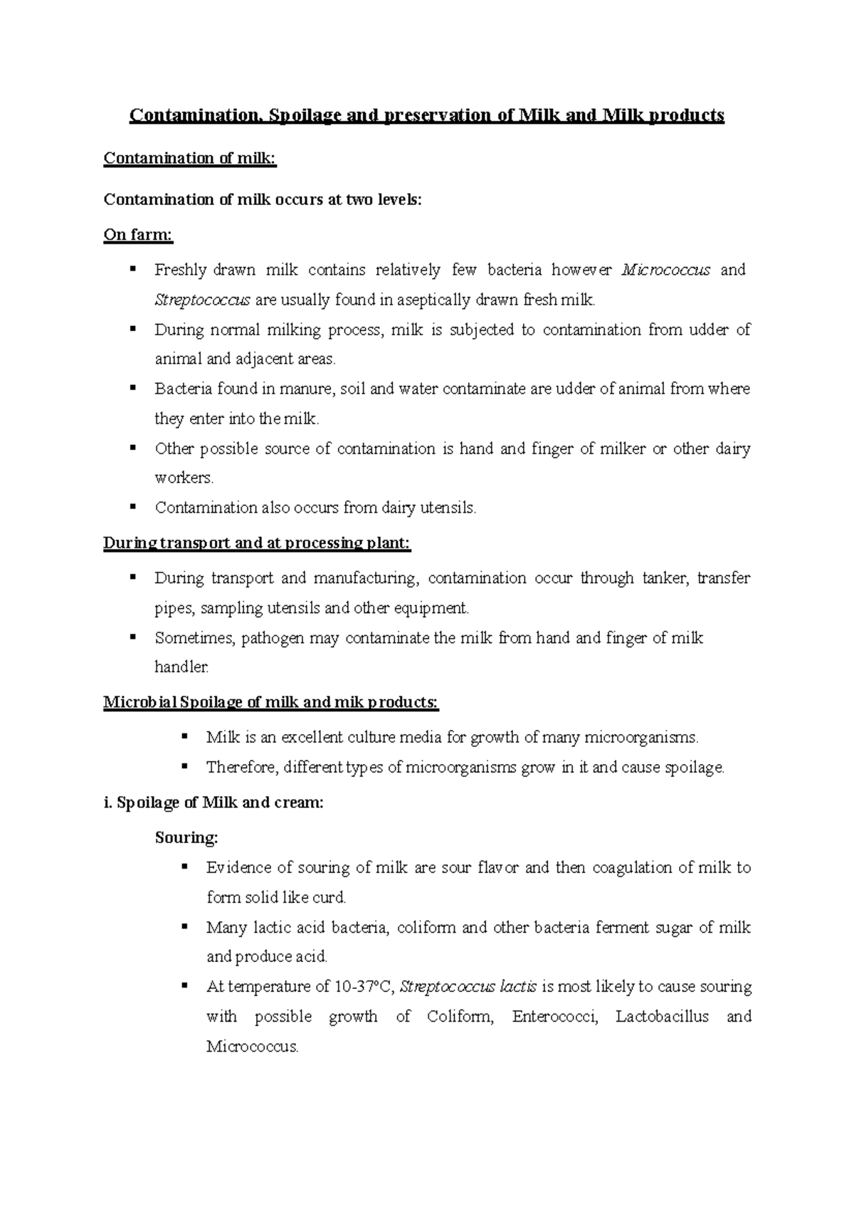 Contamination, Preservation and spoilage of Milk and Milk Products ...