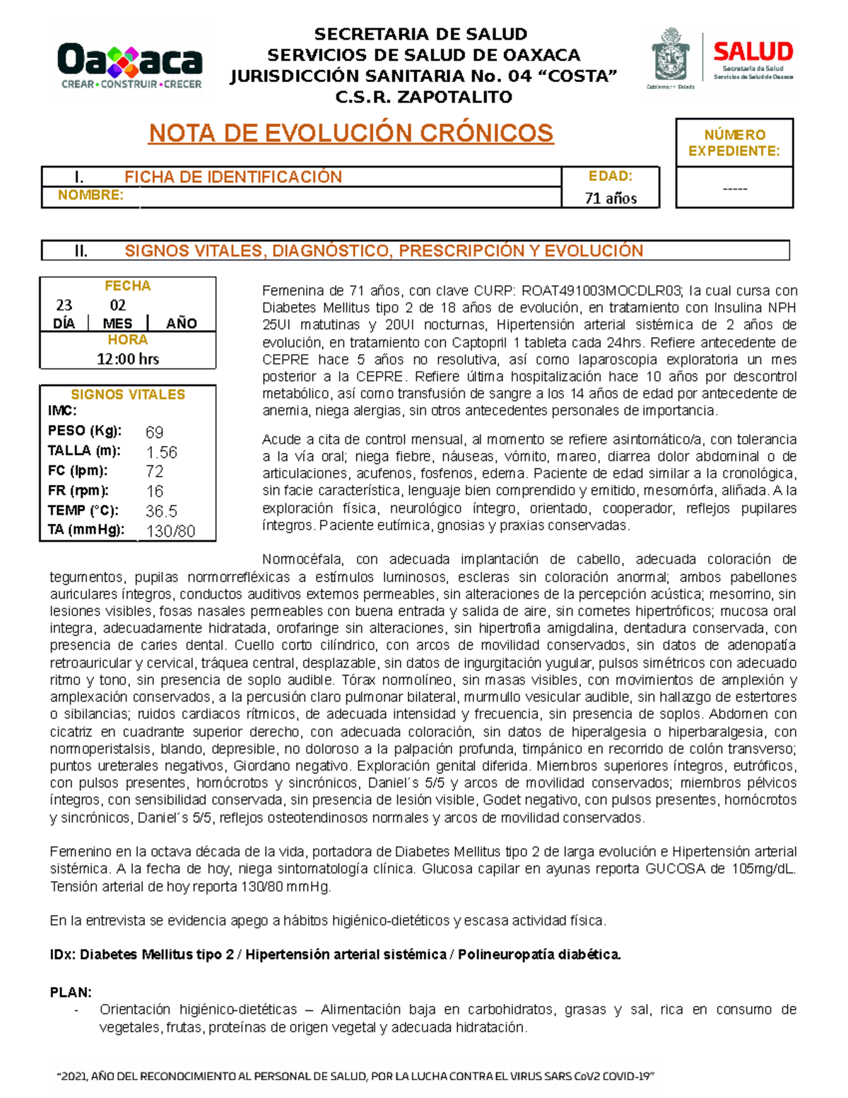 Modelo De Nota Medica Real Formato NOTA Medica Cronicos NOTA DE
