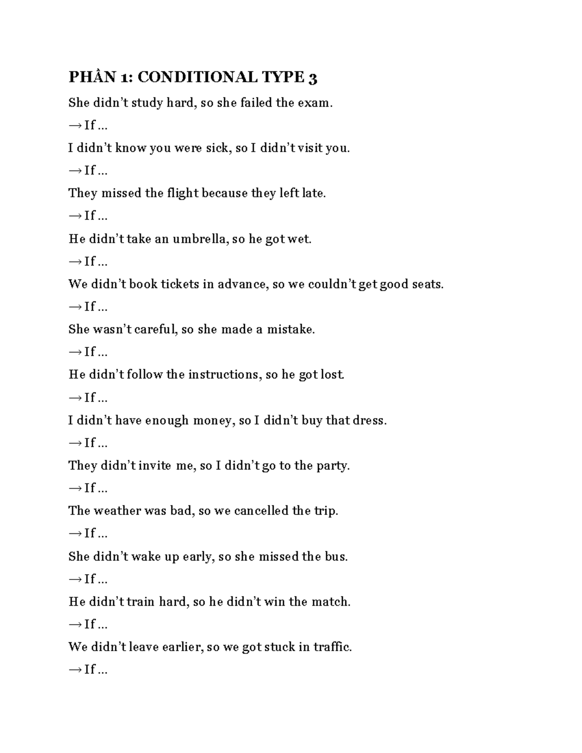 Bài Tập Unit 8: Conditional Type 3 & Participle Clauses - Studocu