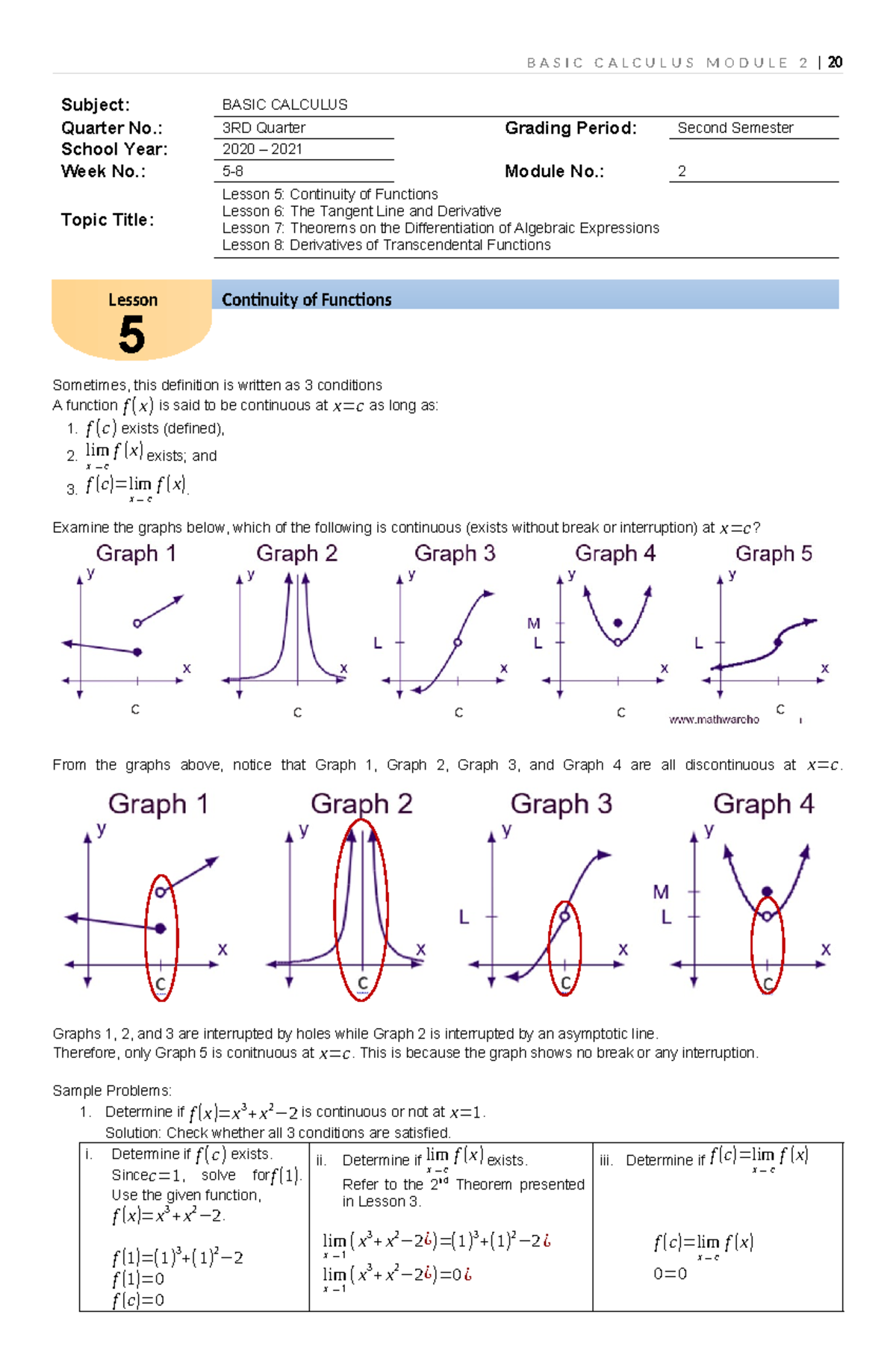 Calculus MOD2: Continuity & Differentiation Theorems Notes - Studocu