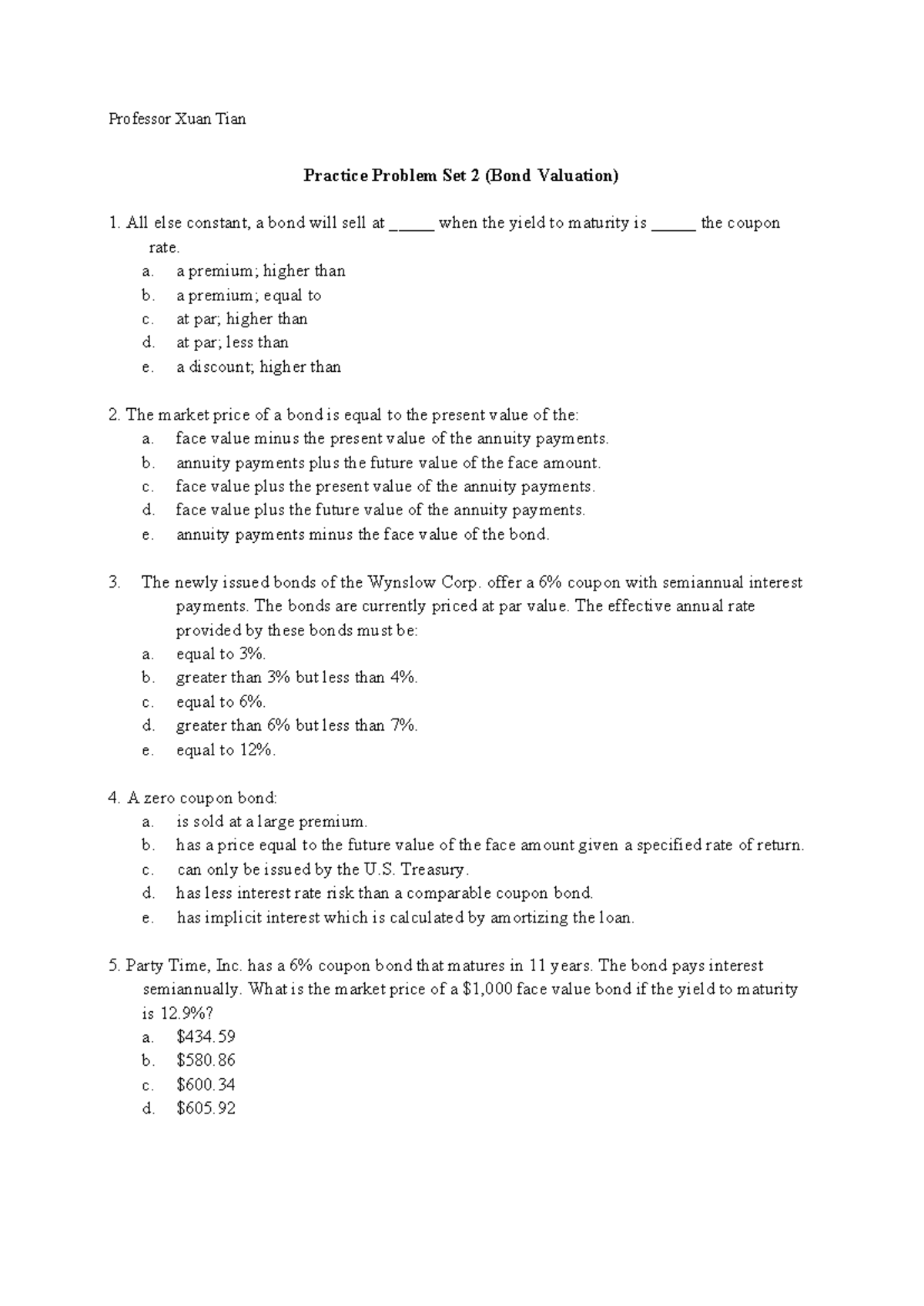 Bond Valuation Practice Problems Set 2 - Solutions Included - Studocu