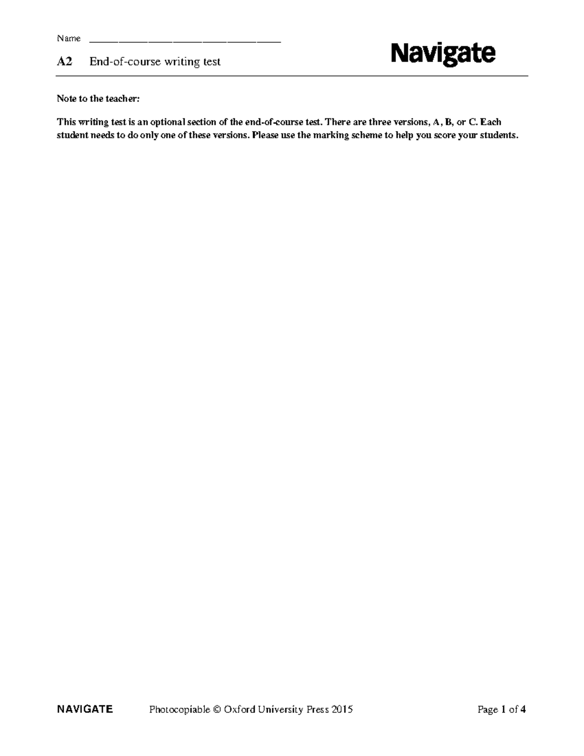 A2 Writing Test: End-of-Course Assessment Guide - Studocu