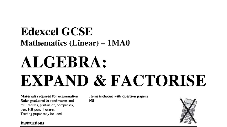 Edexcel GCSE Maths 1MA0: Expand & Factorise Exam Guide - Studocu
