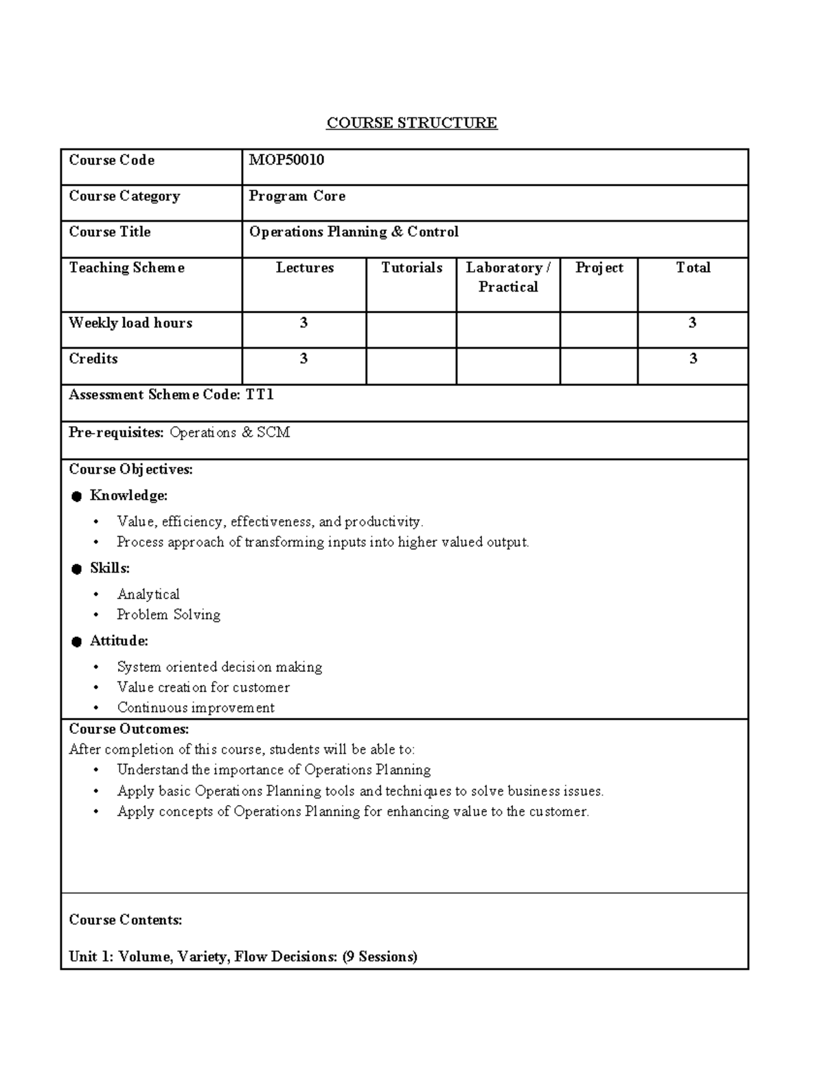 MOP50010 Operations Planning Control Course Syllabus Overview - Studocu