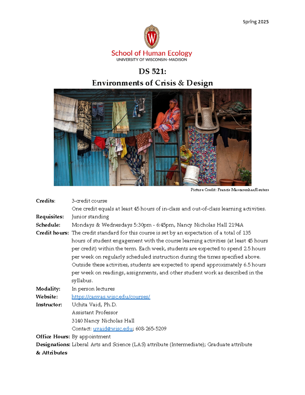 DS 521 Syllabus: Environments of Crisis & Design - Spring 2025 - Studocu
