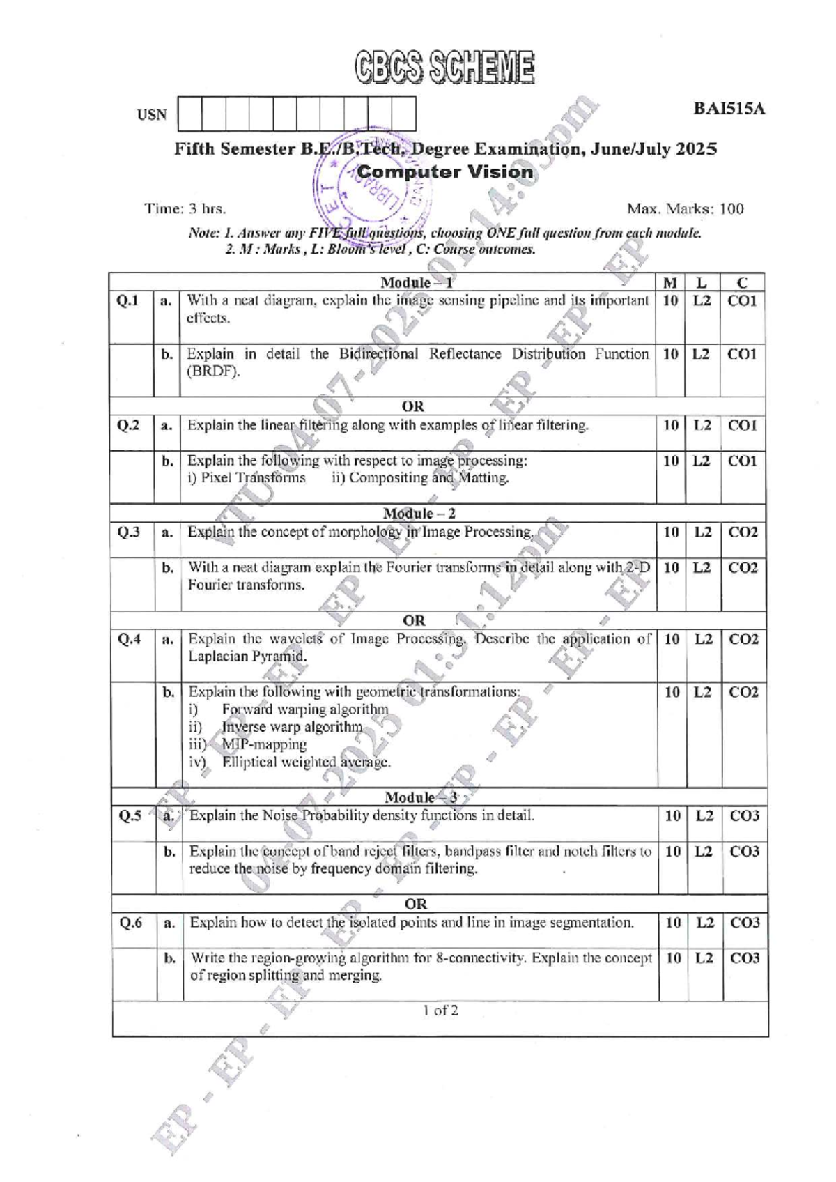 BAI515A Fifth Semester Computer Vision Lab Practical Exam 2025 - Studocu
