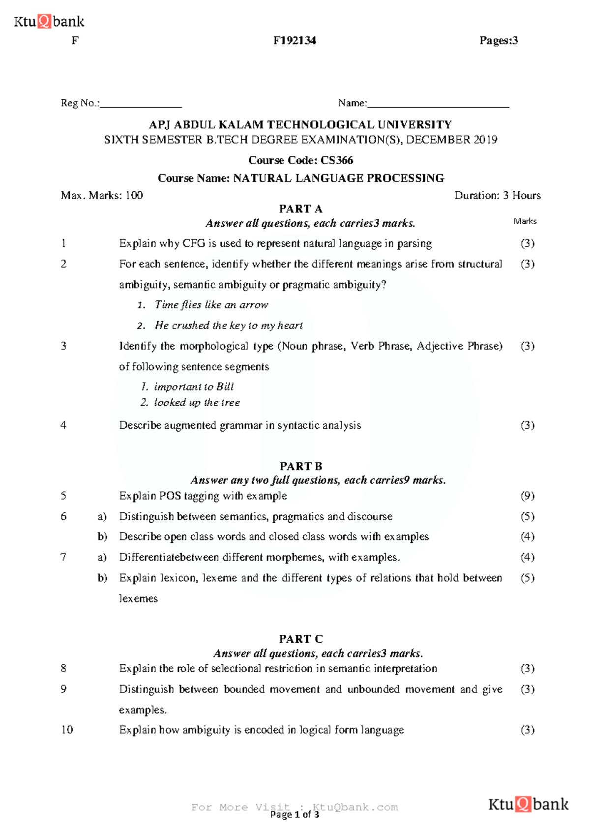Cs366 F Final Exam Qbank Natural Language Processing December 2019