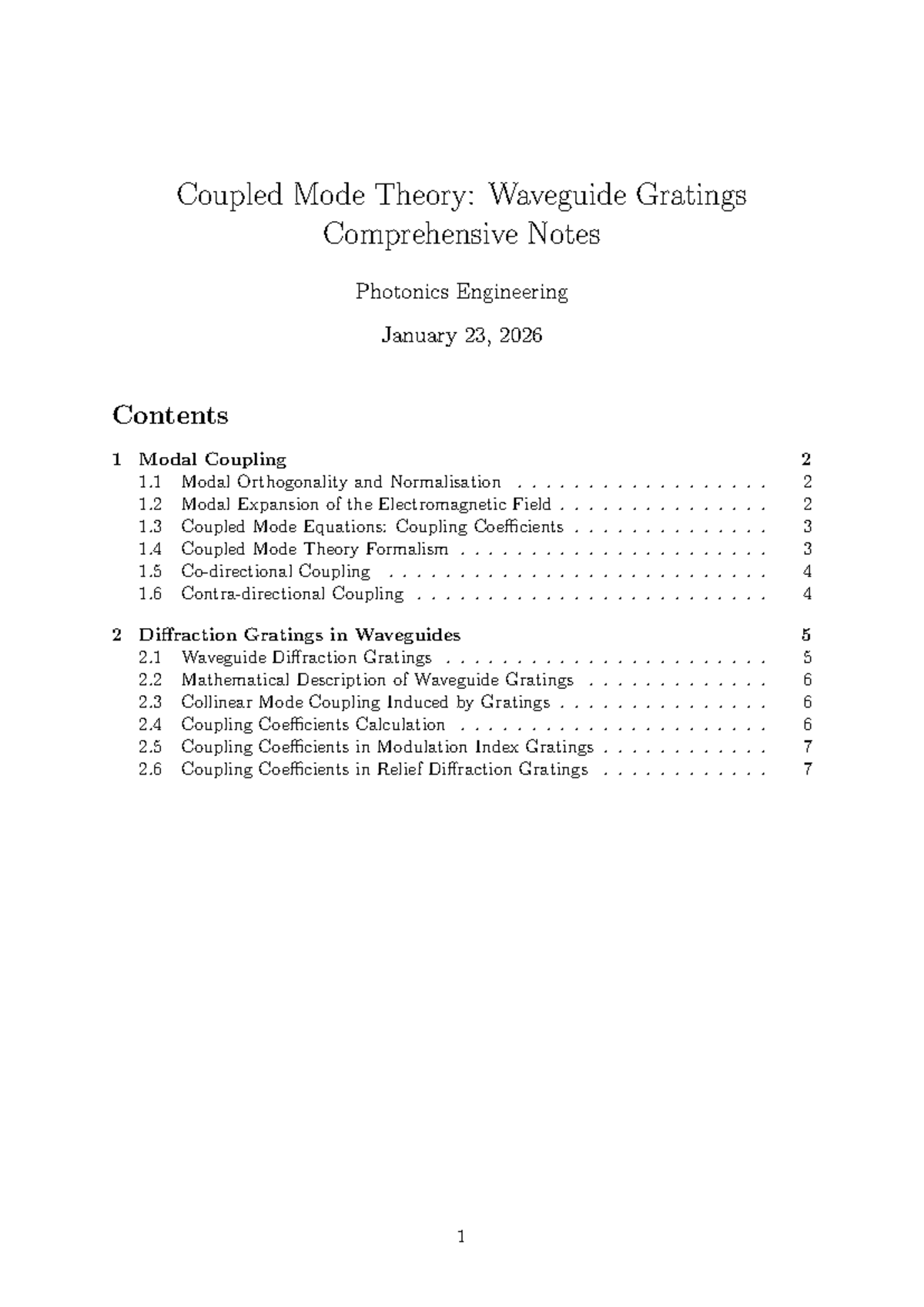 Coupled Mode Theory: Waveguide Gratings Notes for PHOT 2026 - Studocu