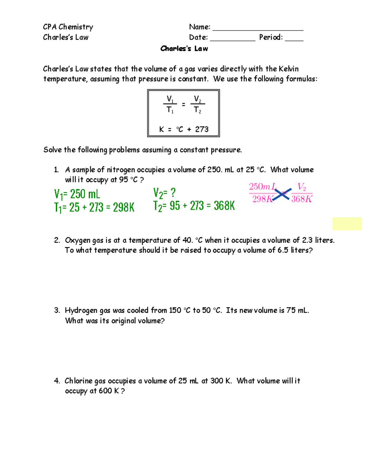 Carla Brown - Charles's Law Worksheet - CPA Chemistry Name ...