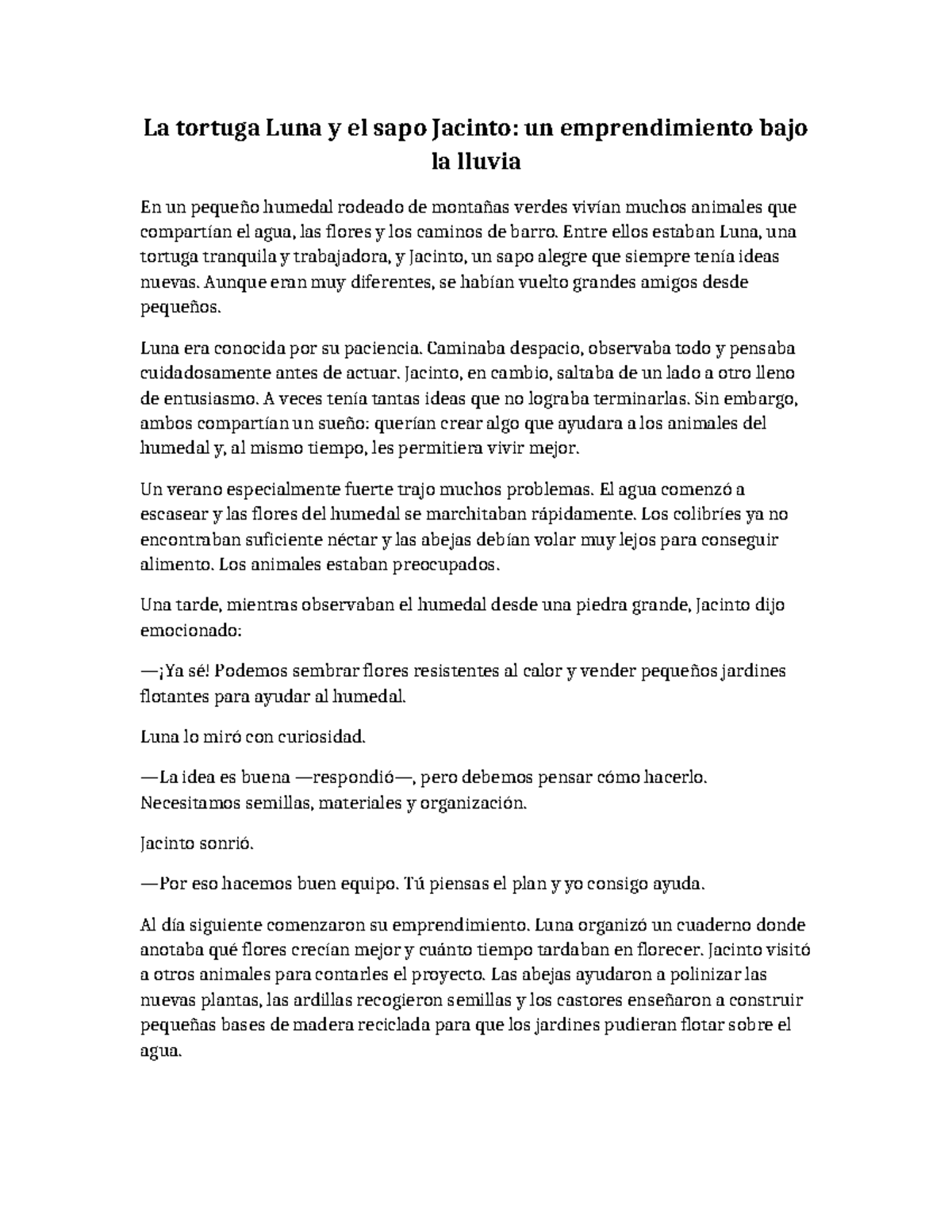 Tortuga y Sapo: Emprendimiento en el Humedal - Studocu