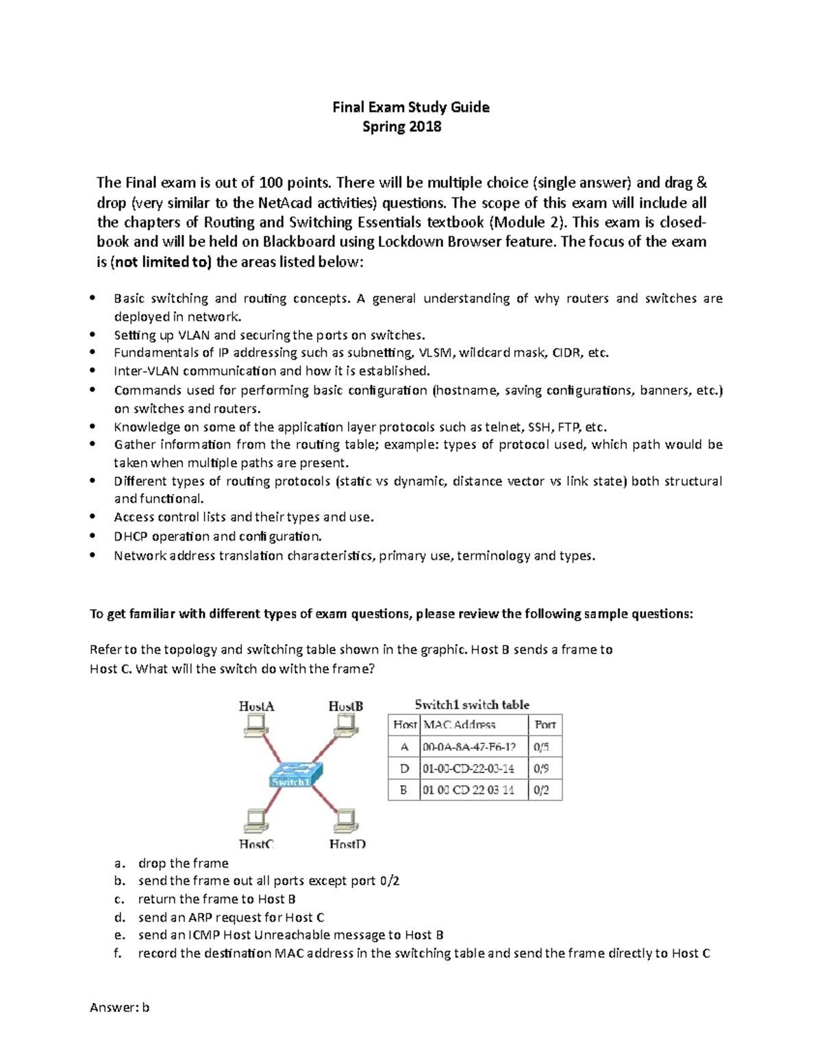 Final Exam Study Guide Spring 2018 - There will be multiple choice ...