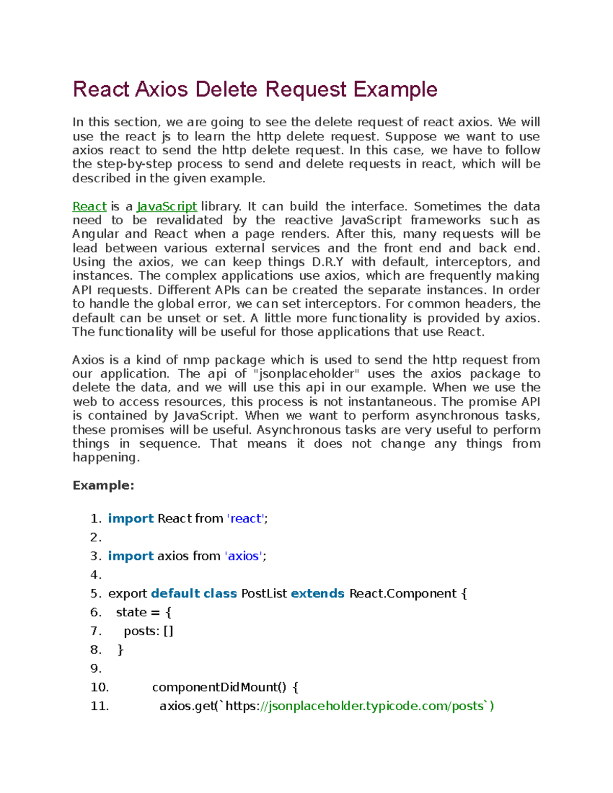 React JS Axios Delete Request: Step-by-Step Example Guide - Studocu