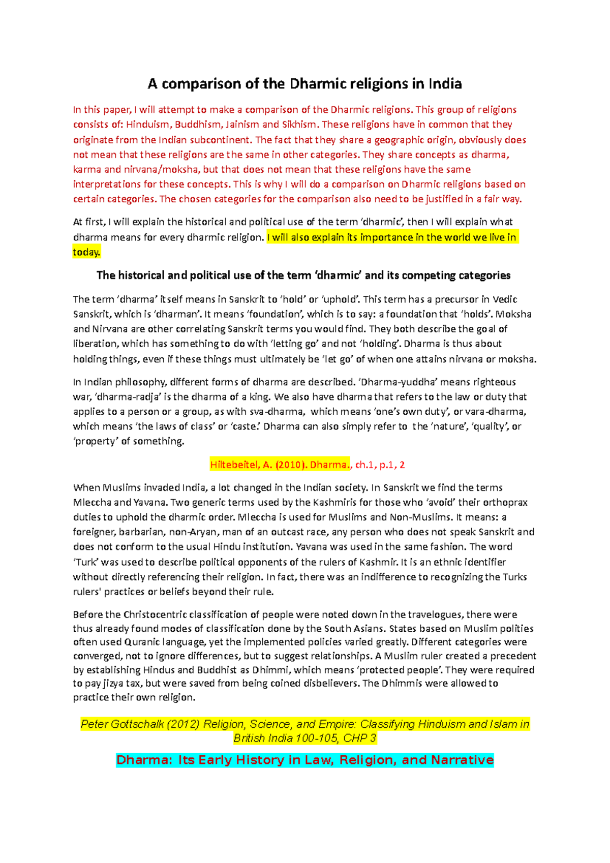 Comparative Analysis of Dharmic Religions: A Final Paper - Studeersnel