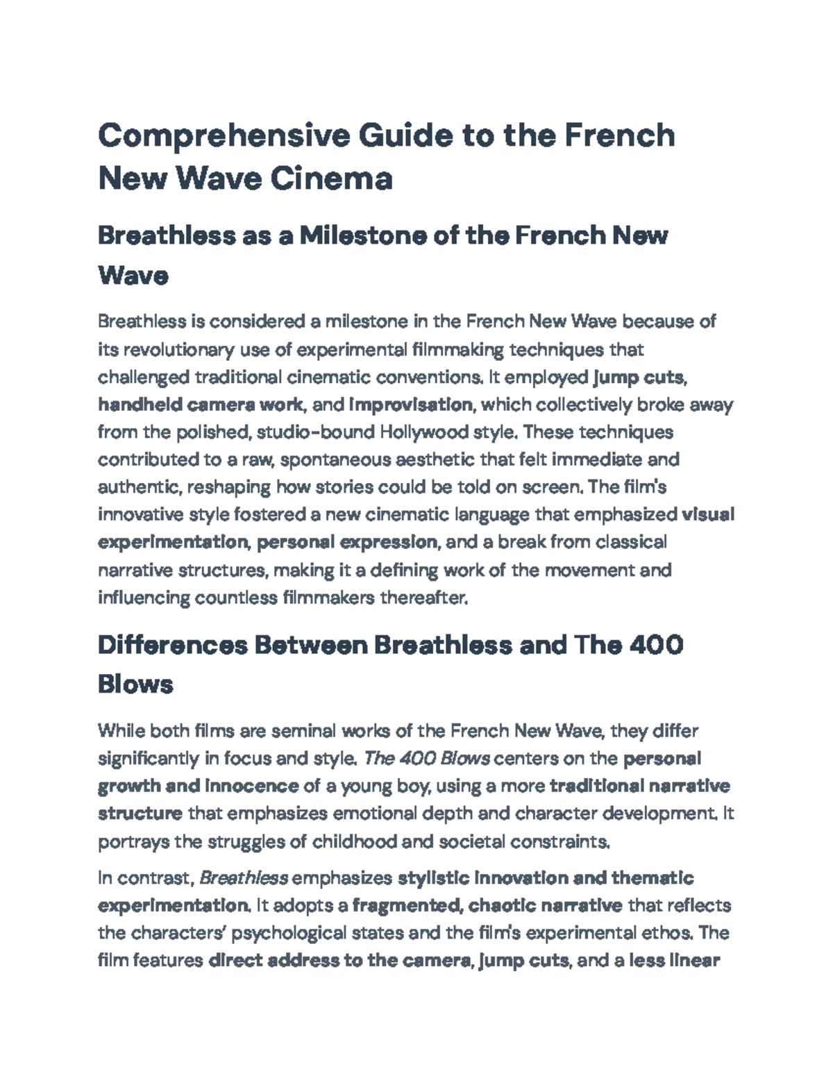 Comprehensive Analysis of 'Breathless' in French New Wave Cinema - Studocu