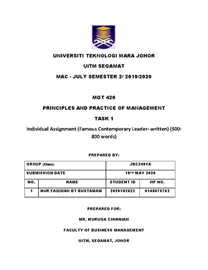 MGT 420 Individual Assignment - Course Code: MGT 420 Course Name ...