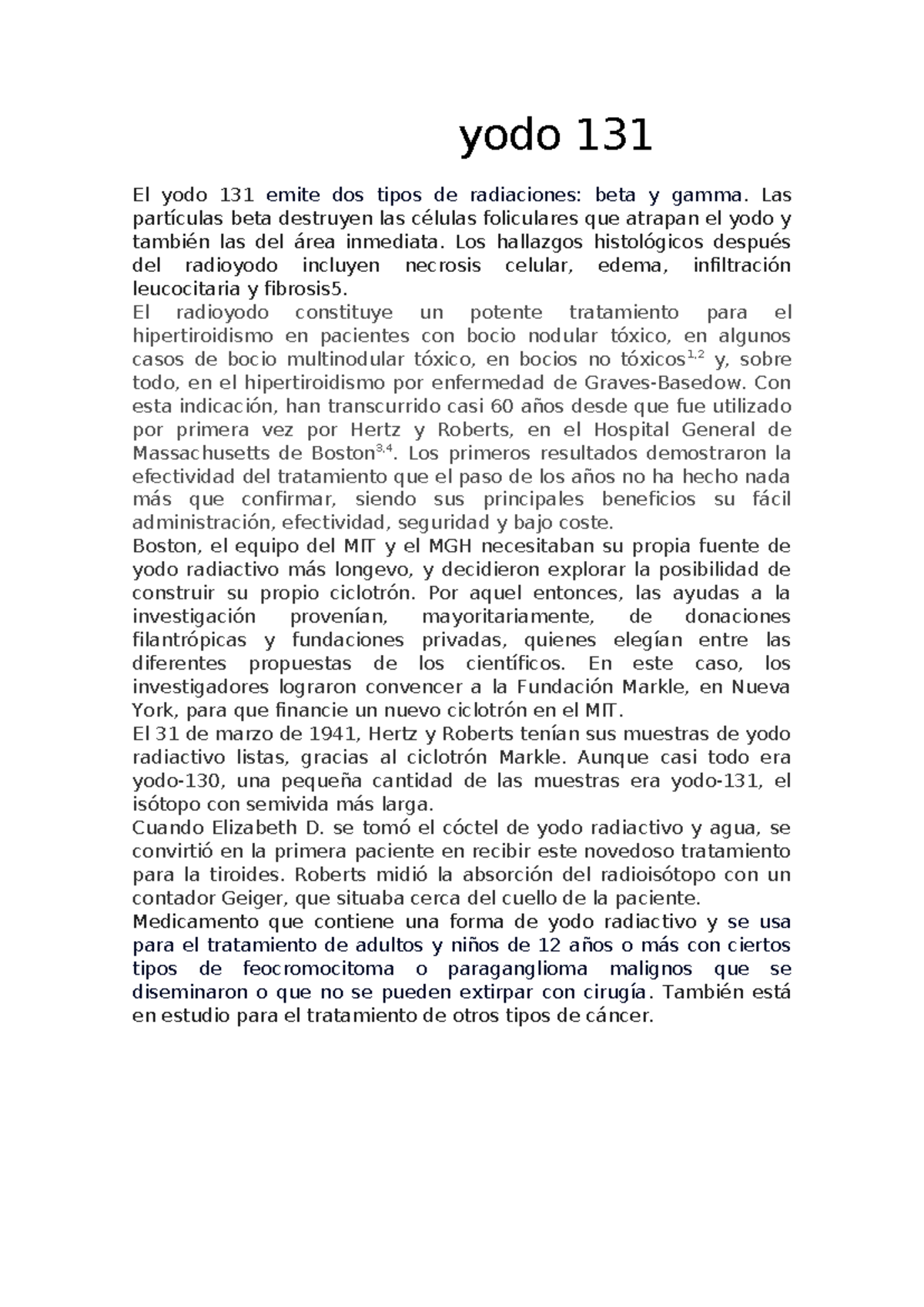 El yodo 131: Radiaciones beta y gamma en tratamiento médico - Studocu