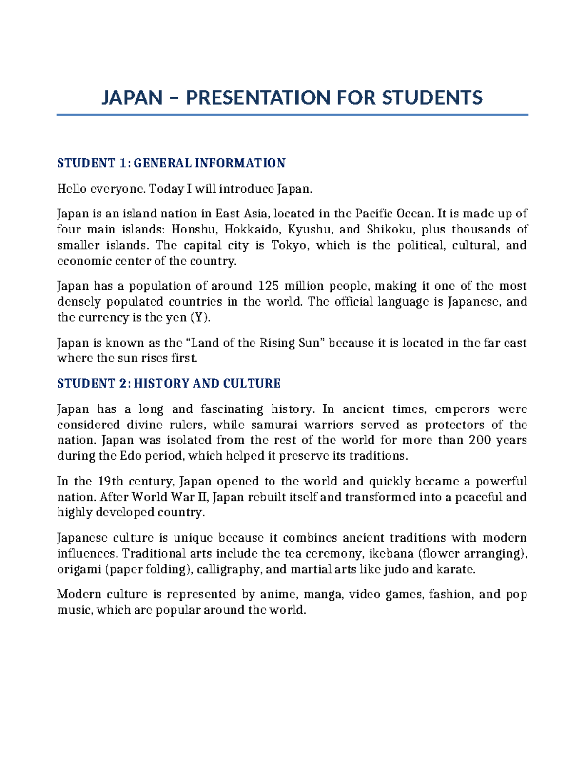 Japan Presentation for Students: Overview & Culture Insights - Studocu