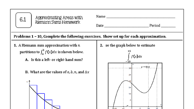 AP Calc 6.1 HW - Riemann Sums and Area Approximations Exercise - Studocu