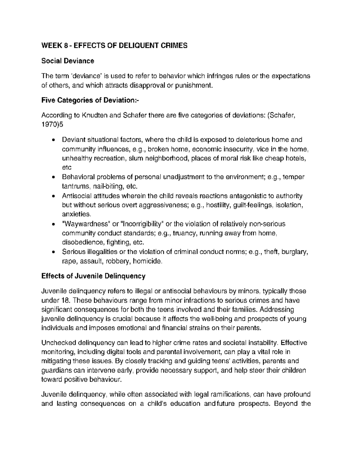 WEEK 8: IMPACT OF JUVENILE DELINQUENCY ON SOCIETY - Studocu