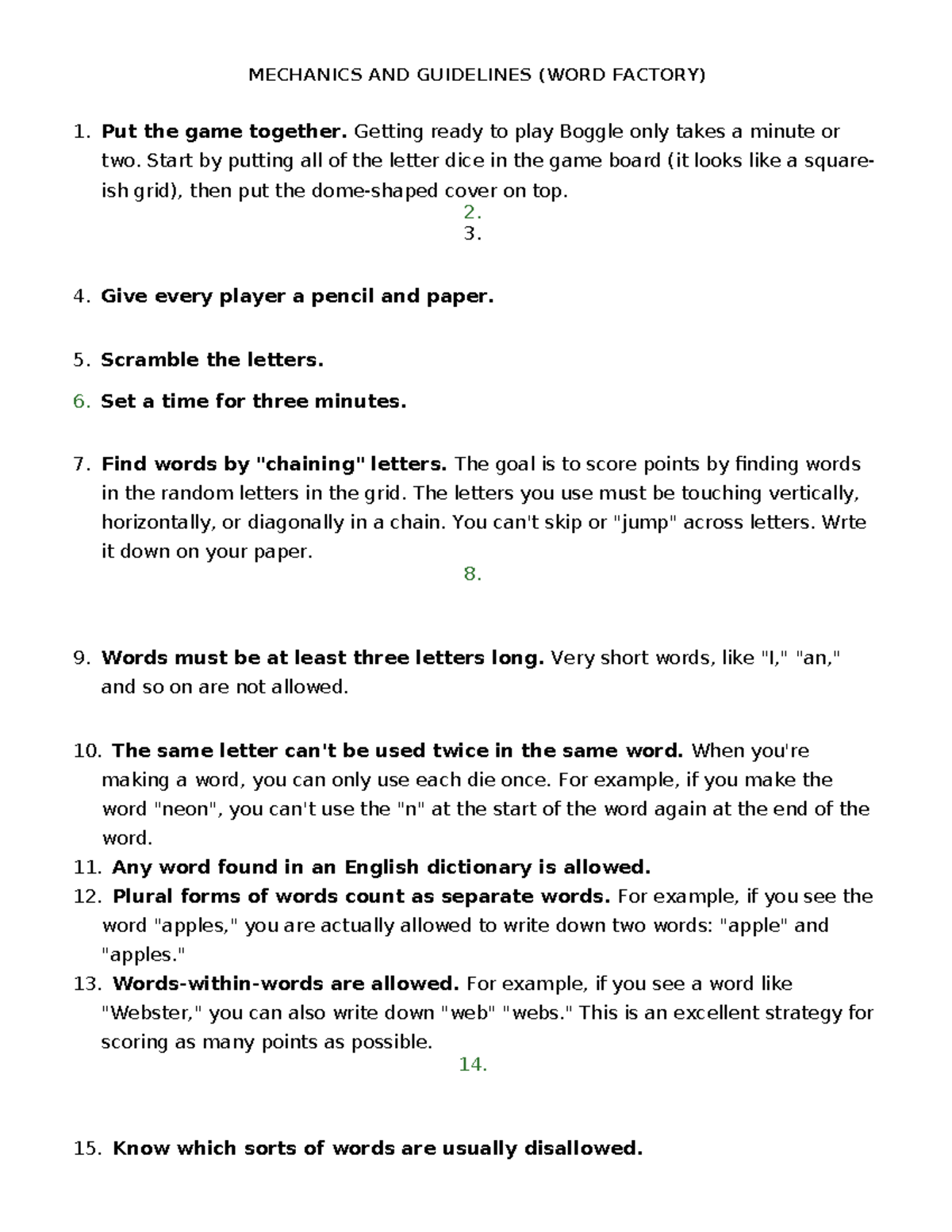 Mechanics & Guidelines for Boggle Game - WORD Factory - Studocu
