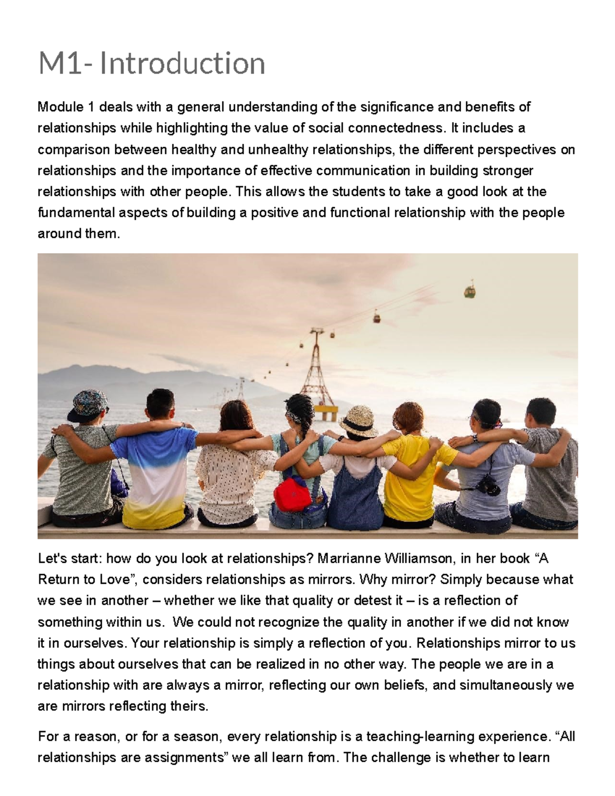 Living and Loving Relationships Module 1 2 - M1- Introduction Module 1 ...