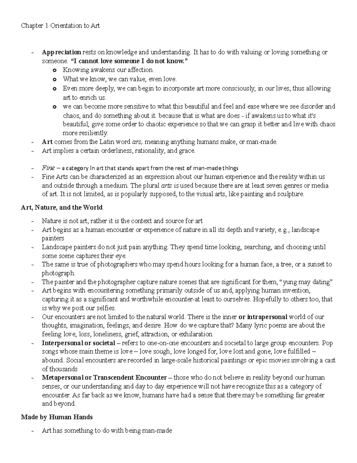 [Notes] CH 1: Orientation to Art - Understanding Art Appreciation - Studocu