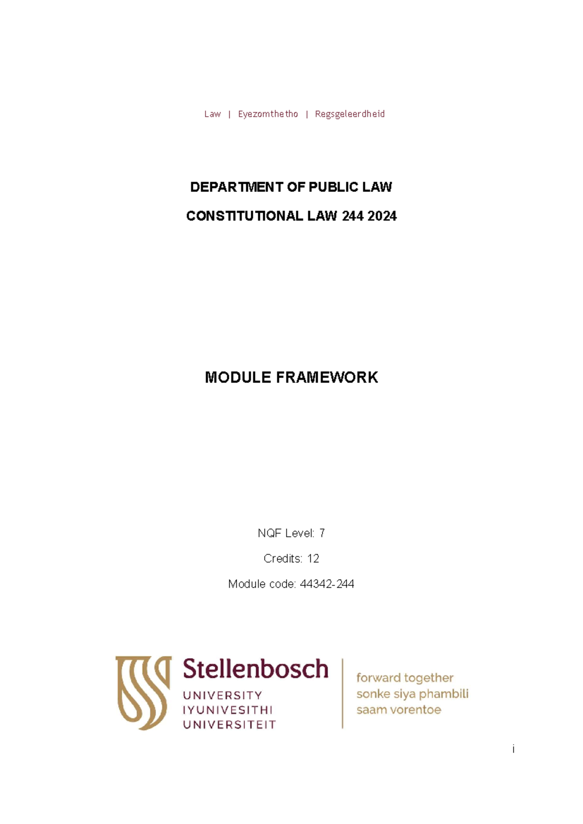Constitutional Law 244 Module Framework 2024 - Final Exam Guidelines - Studocu
