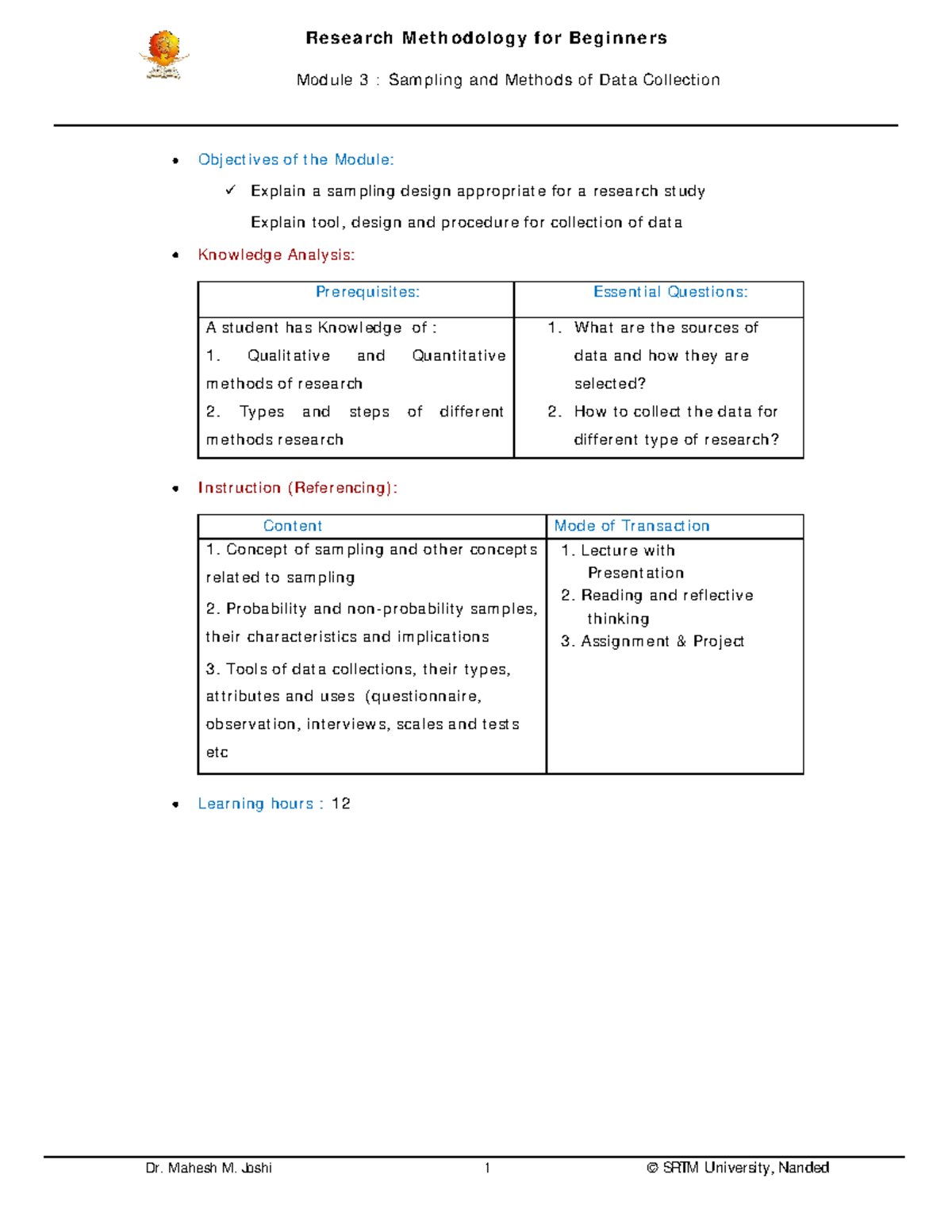 Module 3: Sampling and Data Collection Methods Overview - Studocu