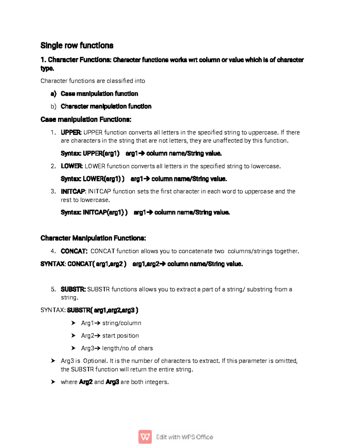 SRF 101: Character & Number Functions Overview for Students - Studocu