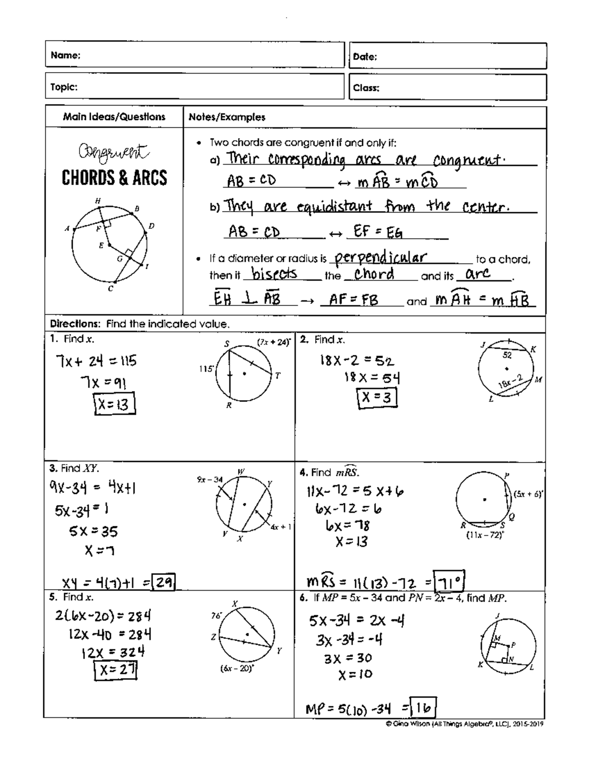 L10.4 Congruent Chords and Arcs Notes TEA - Studocu