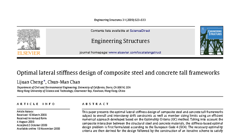 Optimal Lateral Stiffness Design of Composite Steel & Concrete Frameworks (ENG - Studocu