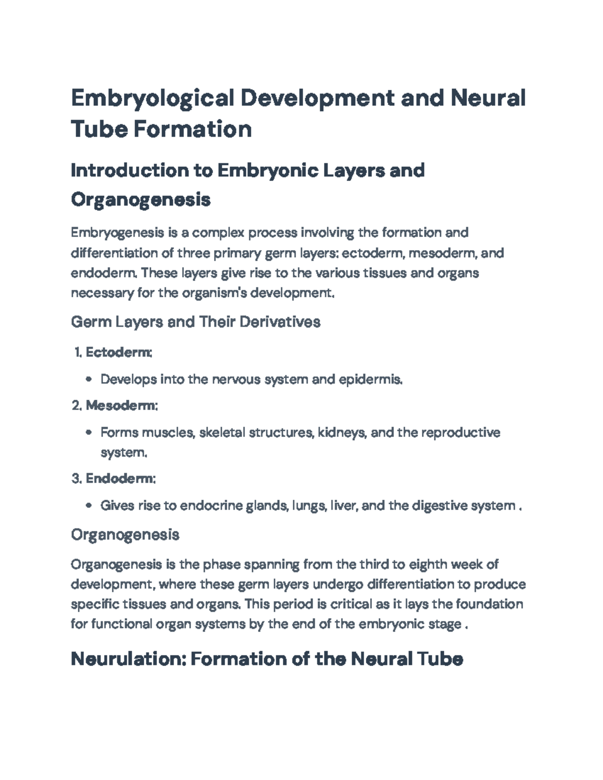 Embryological Development: Neural Tube Formation and Germ Layers ...