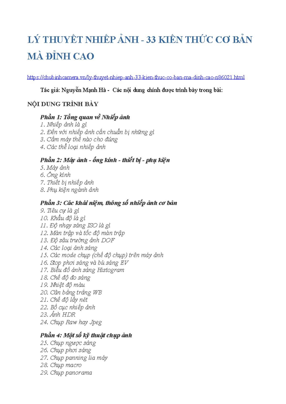 Ly thuyet nhiep anh nguyen manh ha - LÝ THUYẾT NHIẾP ẢNH - 33 KIẾN THỨC CƠ BẢN MÀ ĐỈNH CAO - Studocu