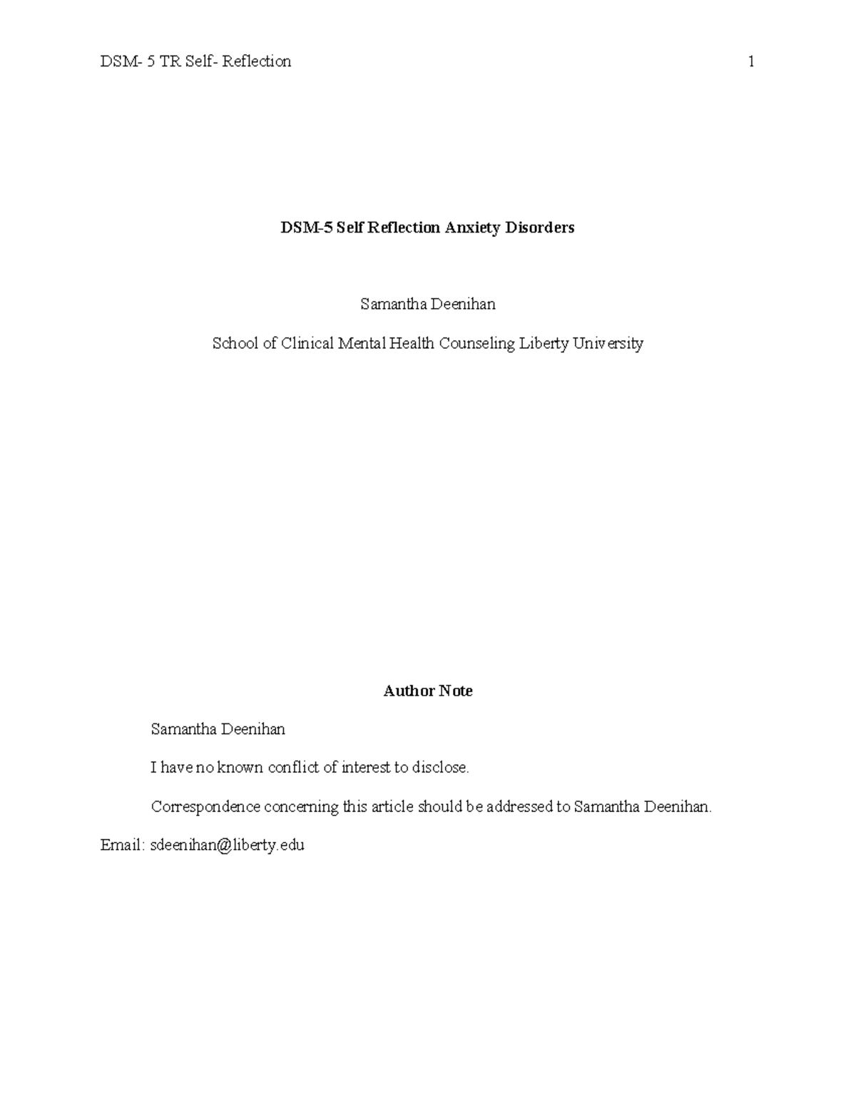 DSM-5-TR Reflection: Understanding Anxiety Disorders Assignment - Studocu