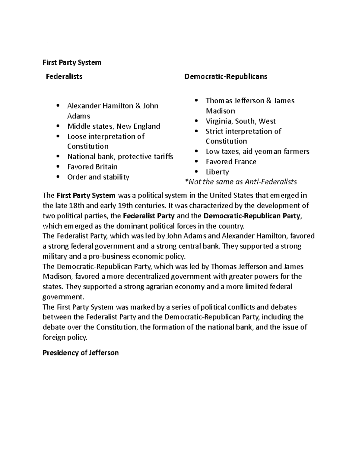 4.2 The Rise of Political Parties and the Era of Jefferson - First ...