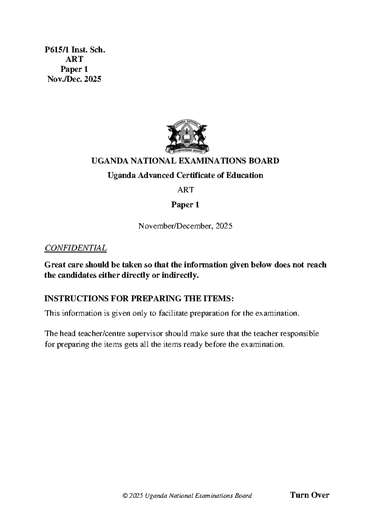Inst. Sch. ART Paper 1 2025 - Summary & Questions Guide - Studocu