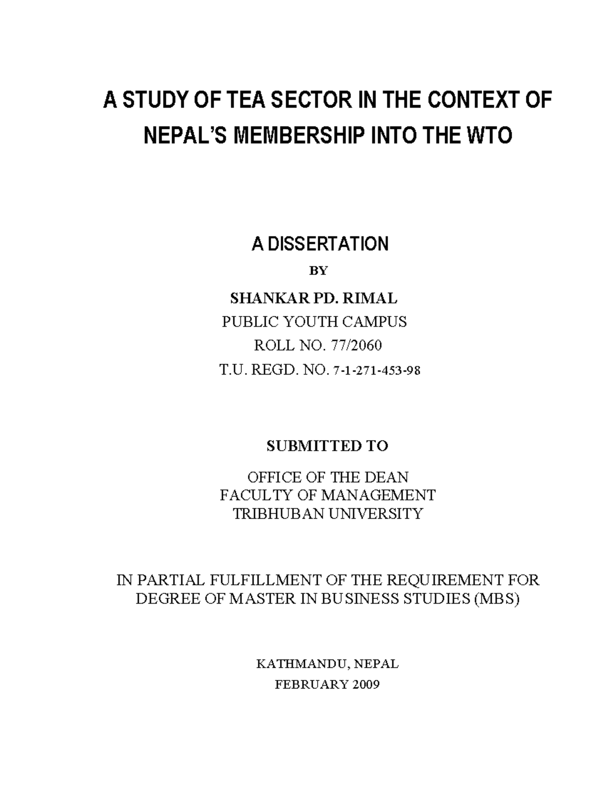 Thesis - A STUDY OF TEA SECTOR IN THE CONTEXT OF NEPAL’S MEMBERSHIP ...