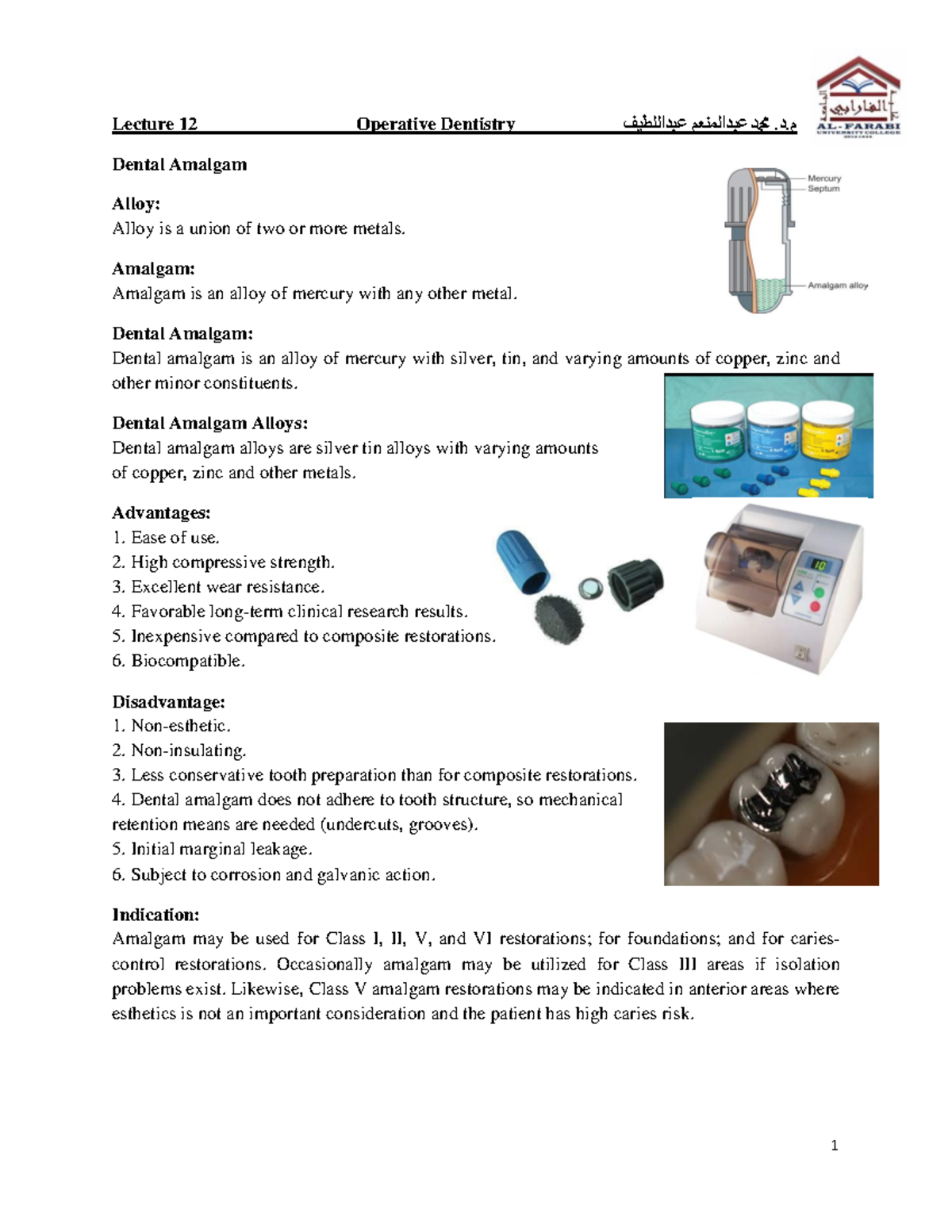 Lecture 12: Dental Amalgam in Operative Dentistry (O.D.) - Studocu