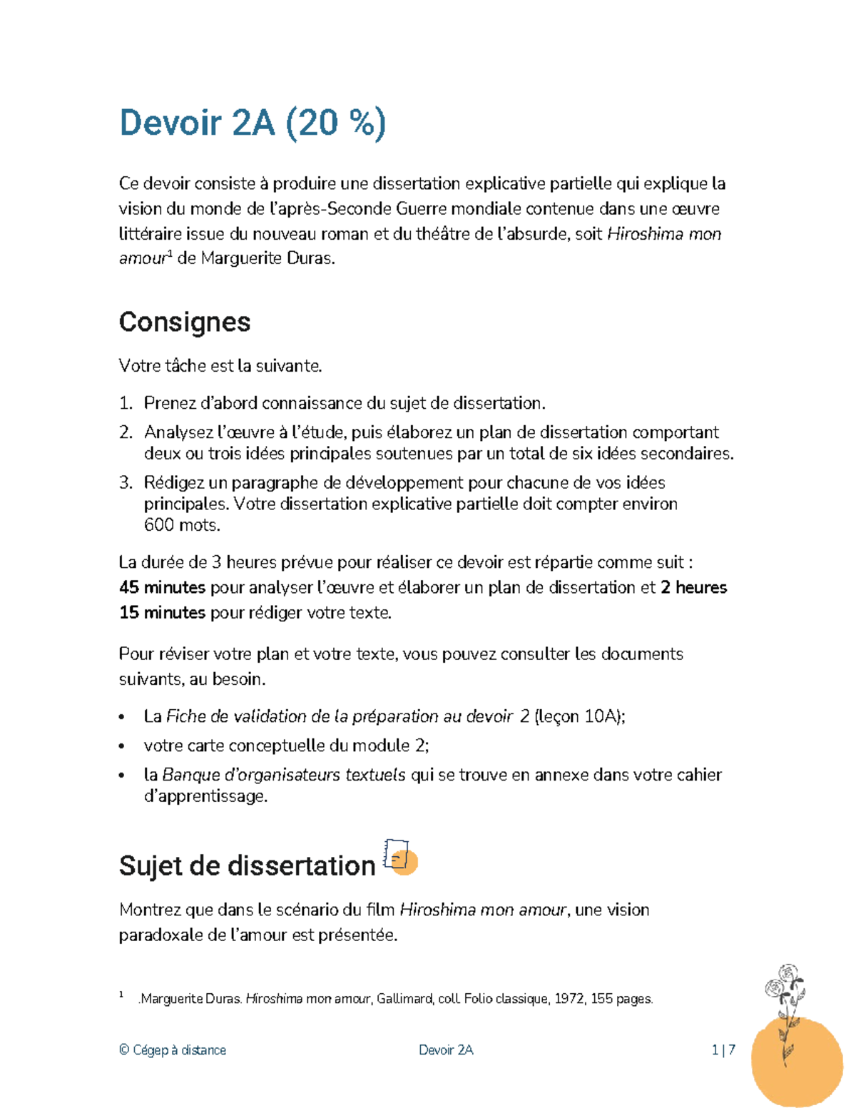 601-102-MQ Devoir 2A - Analyse de "Hiroshima mon amour" et Amour Paradoxal - Studocu